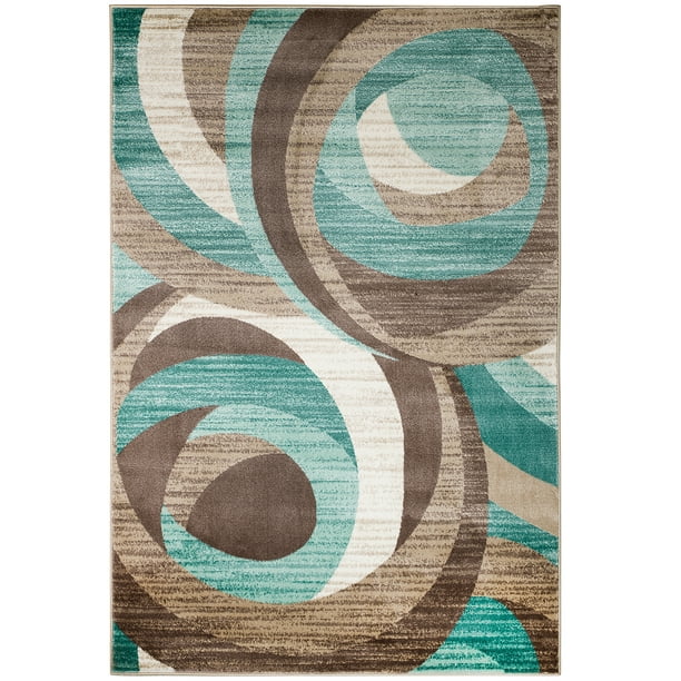 #060 SUM; Teal Circular Swirl Geometric Modern Area Rug RUG AND DECOR ...