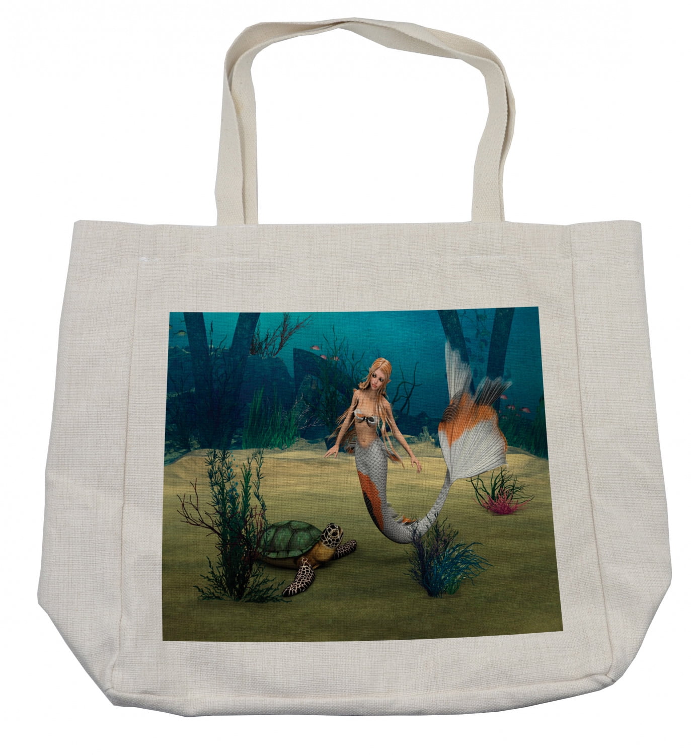 Mermaid Shopping Bag, Digital Render of Mermaid Turtle Fantasy World in ...