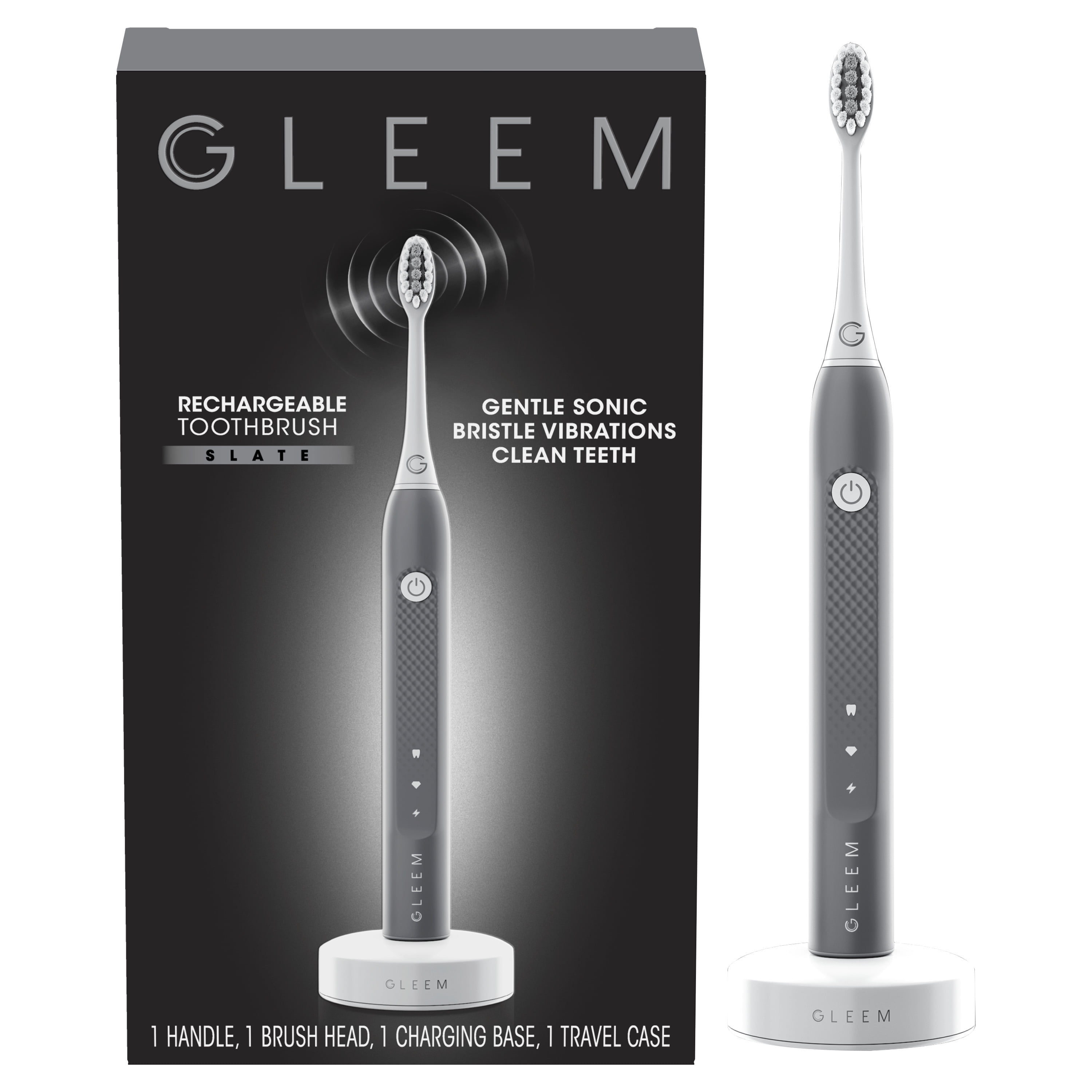 Gleem Rechargeable Electric Toothbrush, Soft, Slate Grey, 1 Ct ...