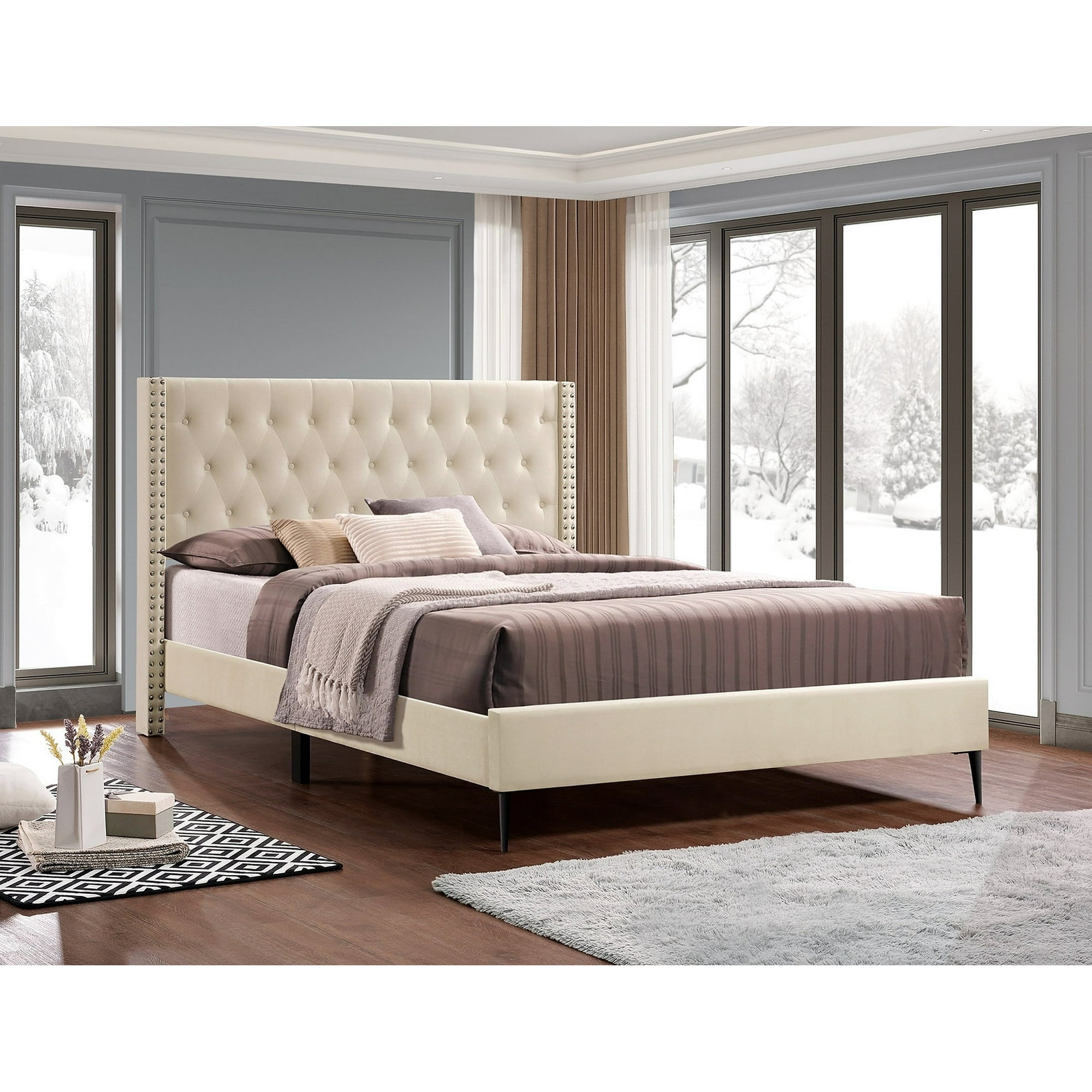 Click here for Hamuq Creme Velvet Luxe Platform Bed - King prices