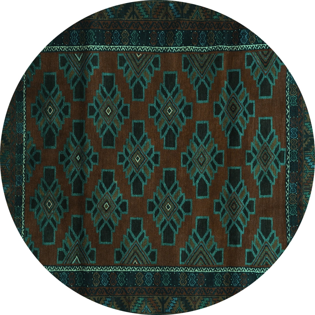 Ahgly Company Indoor Round Southwestern Turquoise Blue Country Area ...