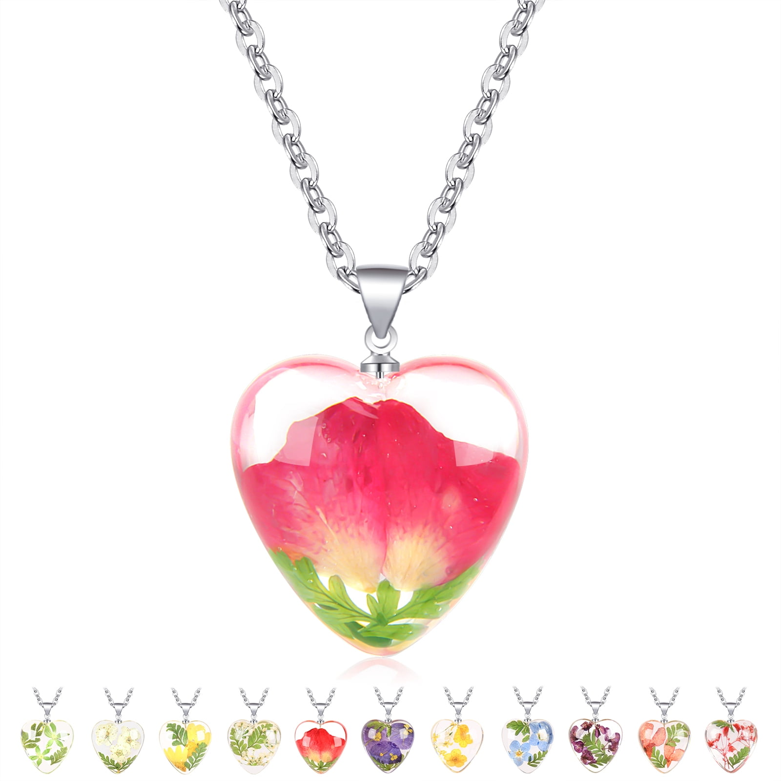 Sureby Handmade Pressed Dry Flower Necklace Birth Month Flower Necklace ...