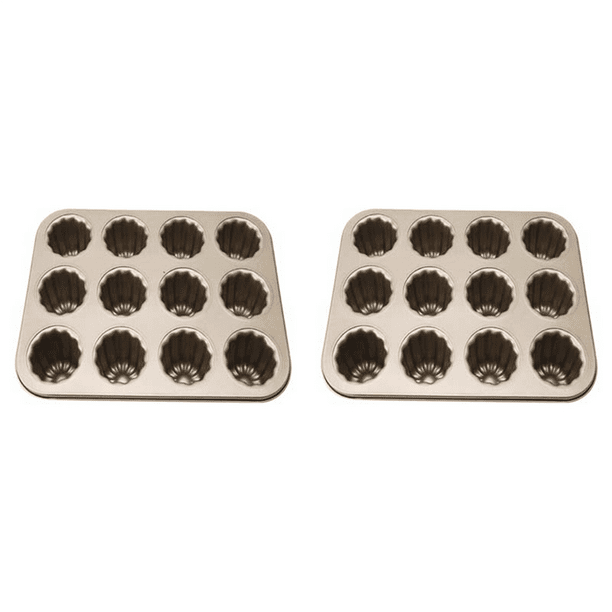2X Canele Mold Cake Pan, 12-Cavity Non-Stick Cannele Muffin Bakeware ...