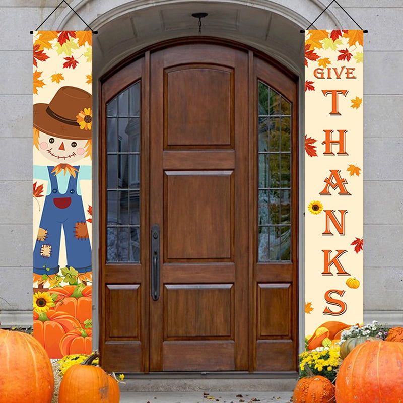 2 Pcs Thanksgiving Porch Sign Banner 300D Oxford Cloth Pumpkin ...