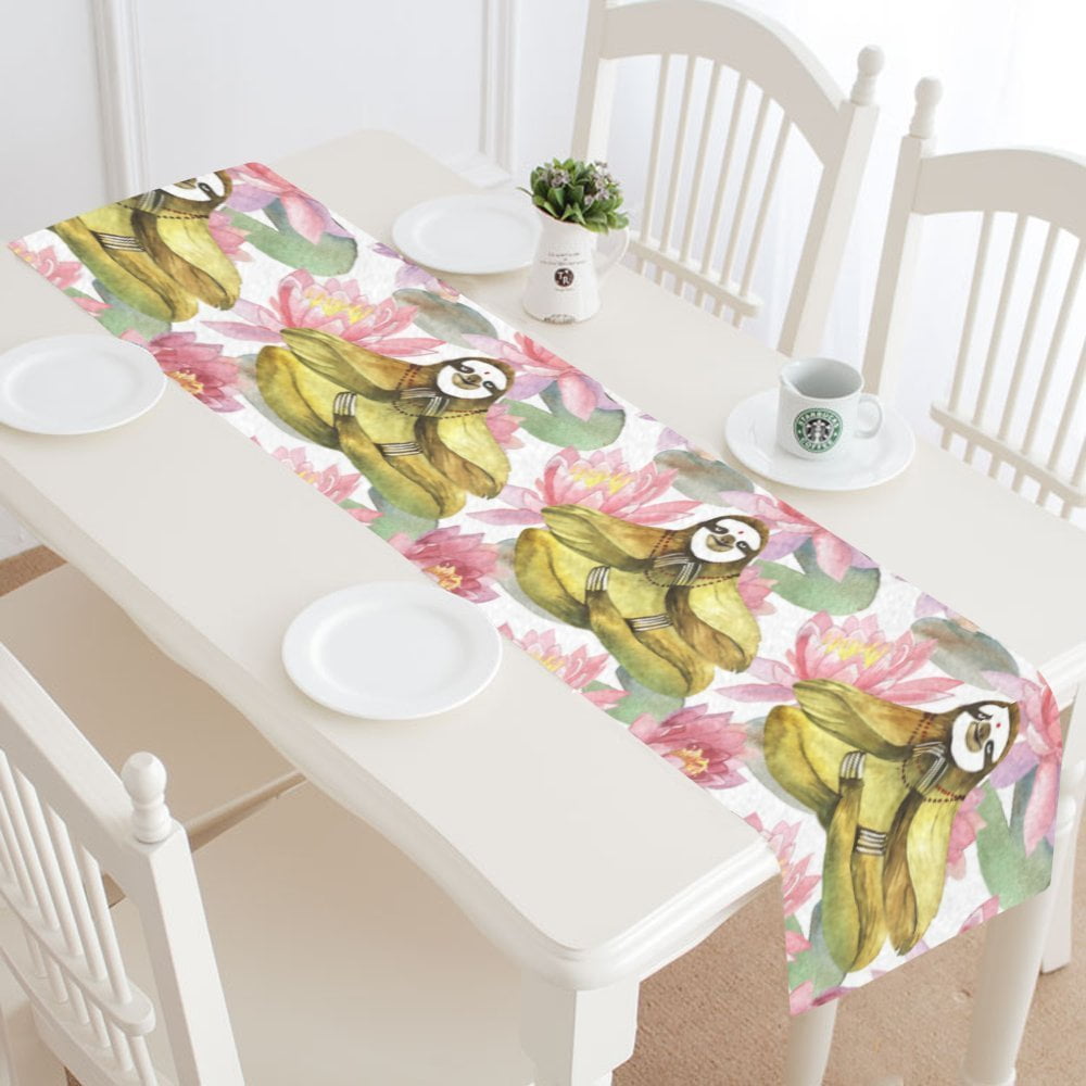 MYPOP Funny Sloth Table Runner Home Decor 16x72 Inch,Watercolor Sloth ...