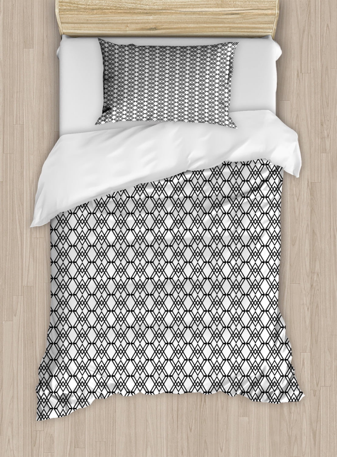 Black and White Duvet Cover Set Twin Size, Grid Style Lines Monochrome ...