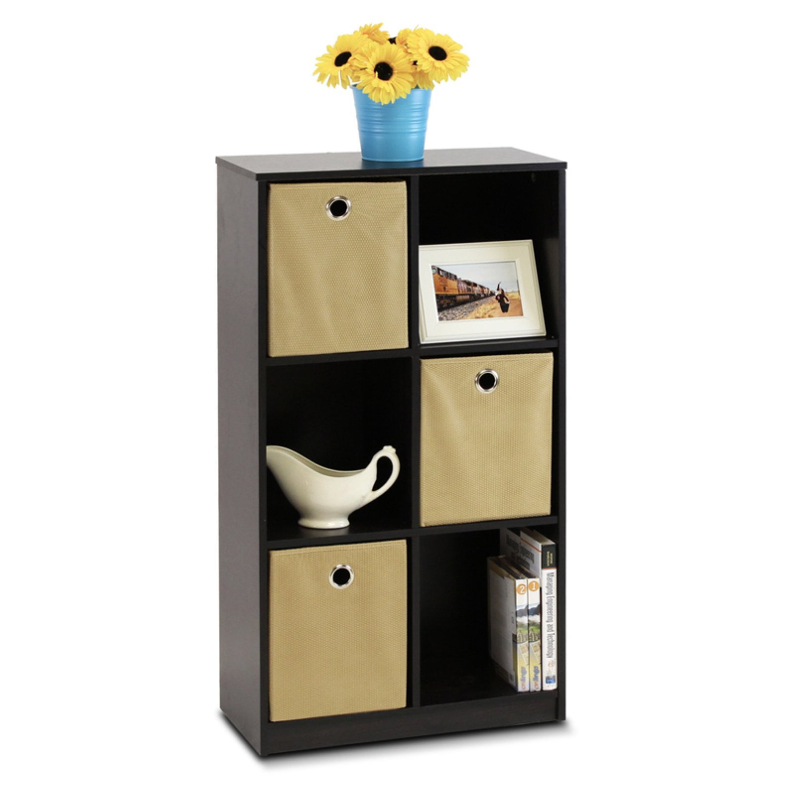 Furinno 13087EX/LB Econ Storage Organizer Bookcase with Bins - Walmart.com
