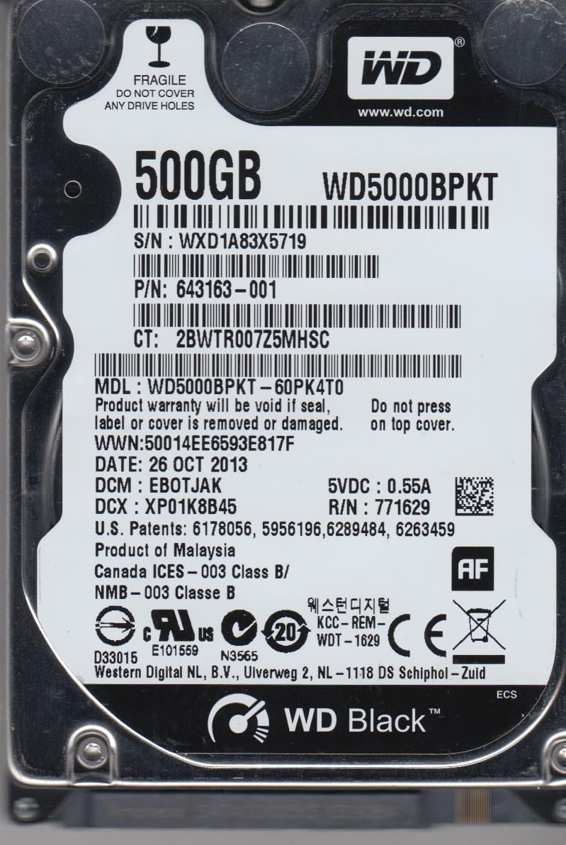 WD5000BPKT-60PK4T0, DCM EBOTJAK, Western Digital 500GB SATA 2.5 Hard ...