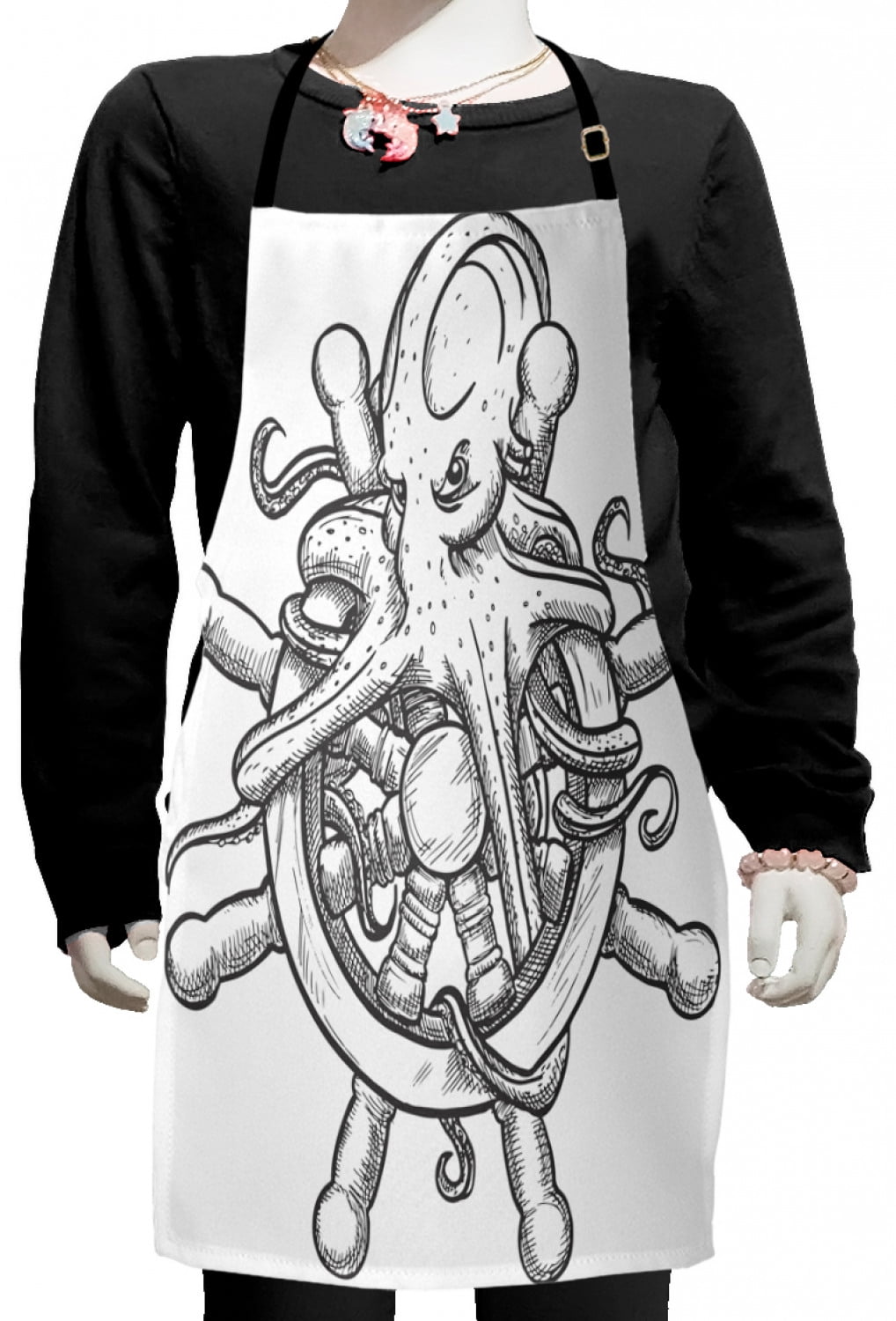 Octopus Kids Apron, Dangerous Octopus on Helm of Sailing Ship with ...
