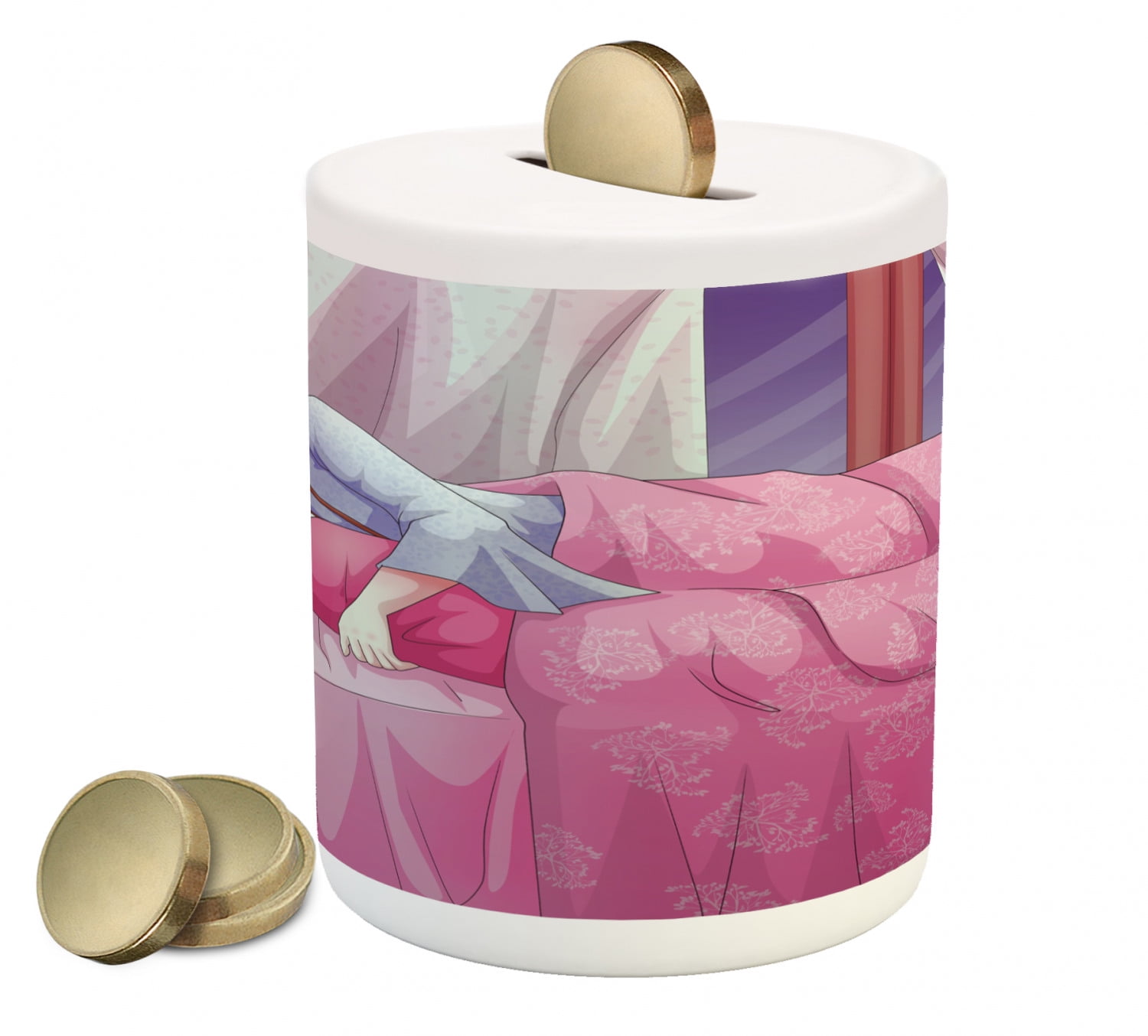 Anime Piggy Bank, Cartoon Illustration of a Sleeping Girl Japanese ...