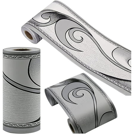 Wallpaper Border Roll 10M PVC Waist Line Silver Gray Wave Toteml Self ...