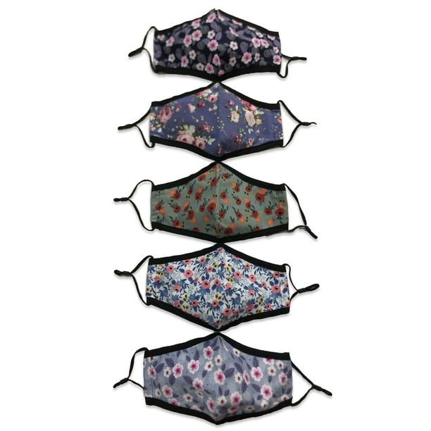 5-Pack Fashionable 100% Cotton Face Masks with Adjustable Ear Loops ...