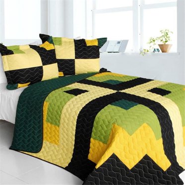 Checkers - 3 Pieces Vermicelli-Quilted Patchwork Quilt Set Full & Queen ...