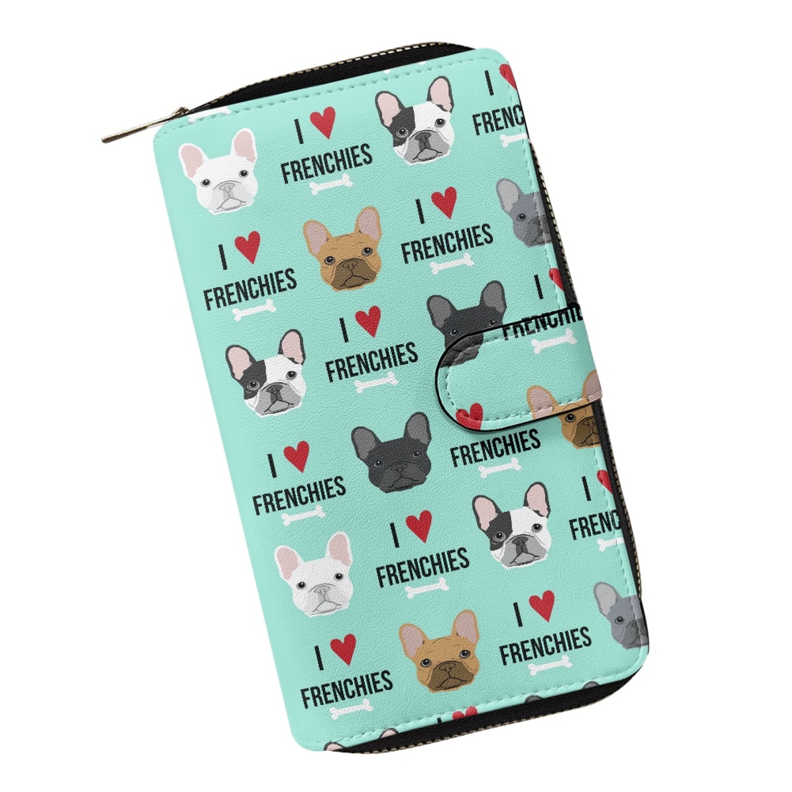 Xoenoiee French Bulldog Teal Print Wallet for Women Faux Leather Long ...