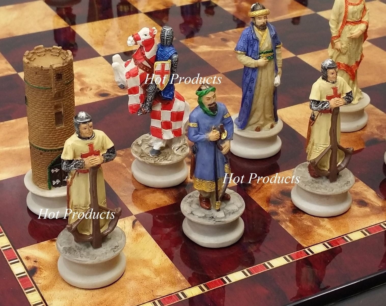 Medieval Times Crusade Arabian vs Christian Chess Set W/ 18" Cherry ...
