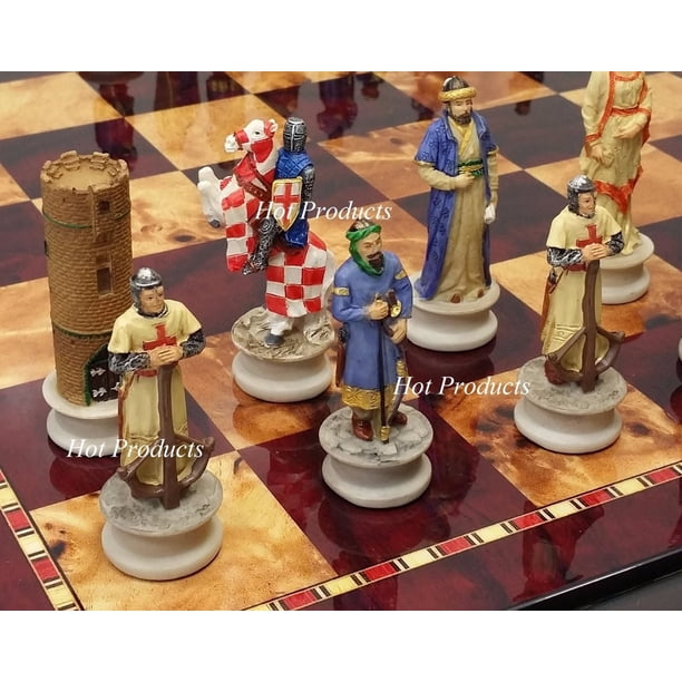 Medieval Times Crusade Arabian vs Christian Chess Set W/ 18" Cherry ...