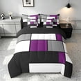 Manfei Abstract Grid Full Size Bedding Sets, Plum Purple Checkered Full ...