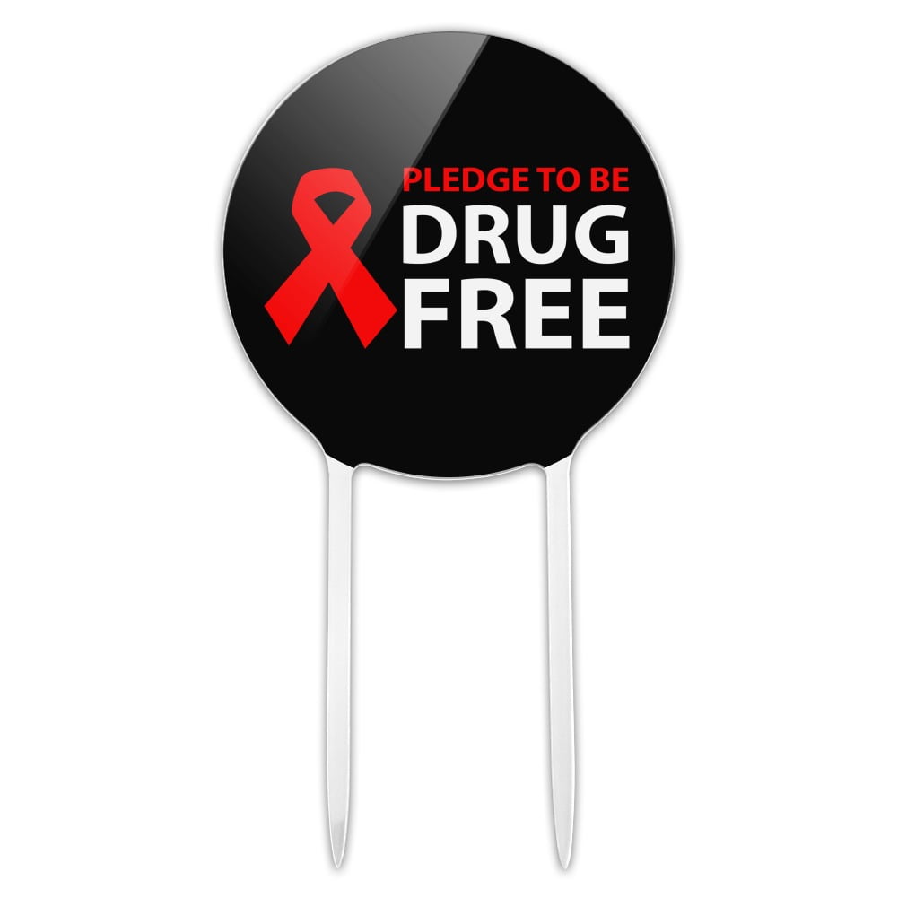 Acrylic Red Ribbon Drug Free Pledge Cake Topper Party Decoration for ...