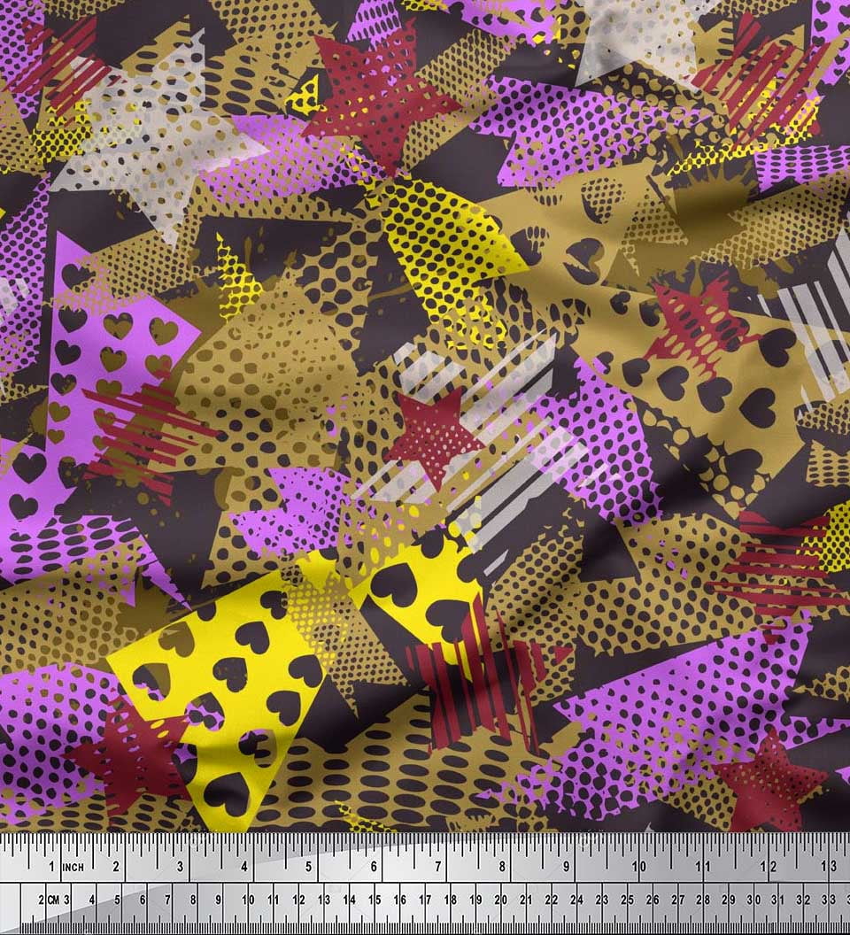 Soimoi Velvet Fabric Triangle,Star & Brush Stroke Abstract Print Fabric ...