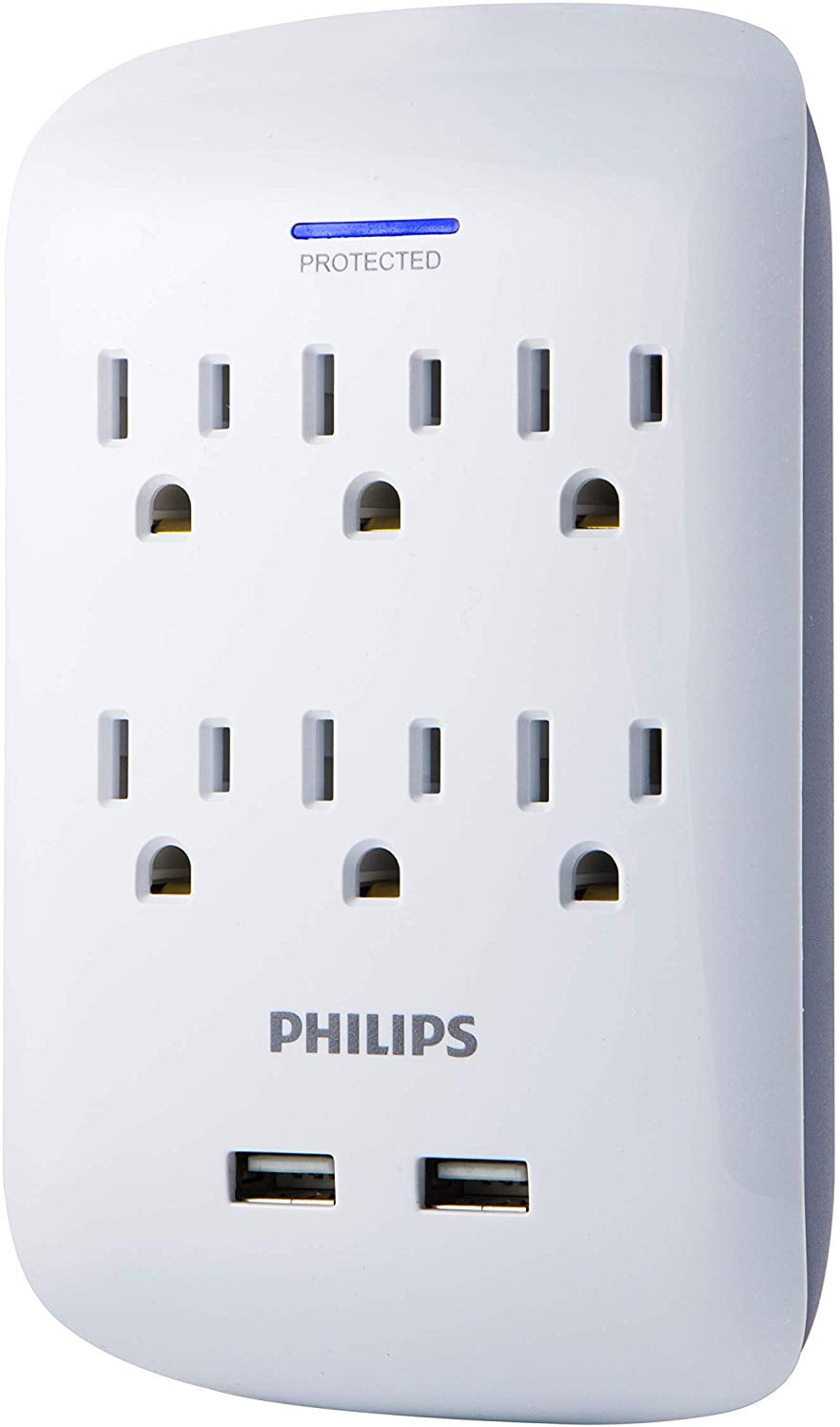 Philips Surge Protector with USB Charging, 6 Outlet, 2 USB Ports, Wall ...