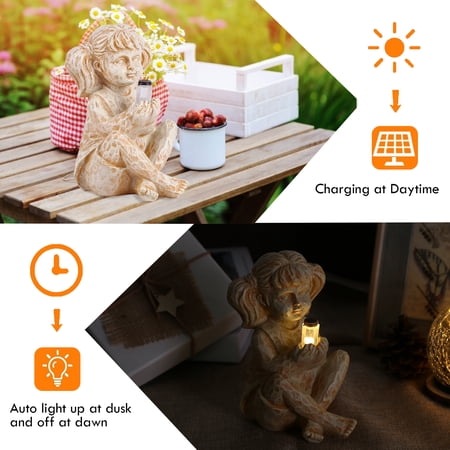 Clairlio Garden Solar Boy Girl Statues Luminous Children Sculptures ...