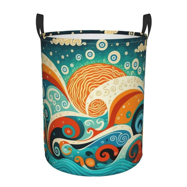 DouZhe Waterproof Collapsible Large Laundry Baskets, Ocean Sea Waves ...