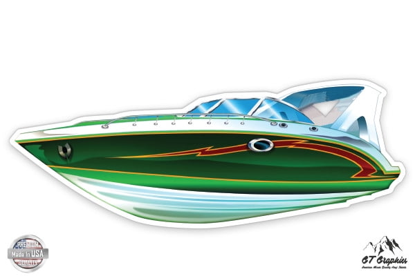 Green Speed Boat - 8" Vinyl Sticker - For Car Laptop I-Pad - Waterproof ...