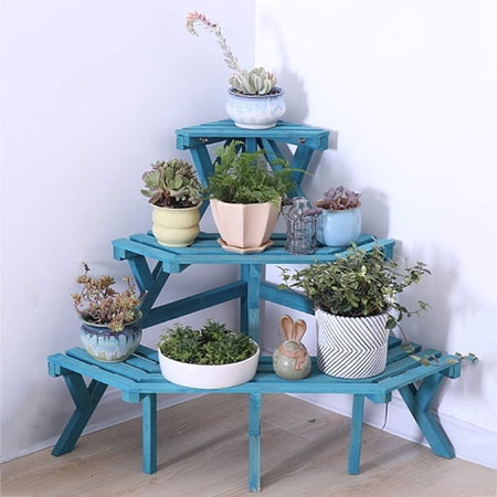Rustic Wood Planter Stand, Freestanding 3/4 Tier Floral Utility Corner ...