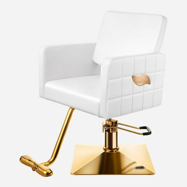 Salon Chair, Baasha Gold Styling Barber Chair, Professional White Salon ...
