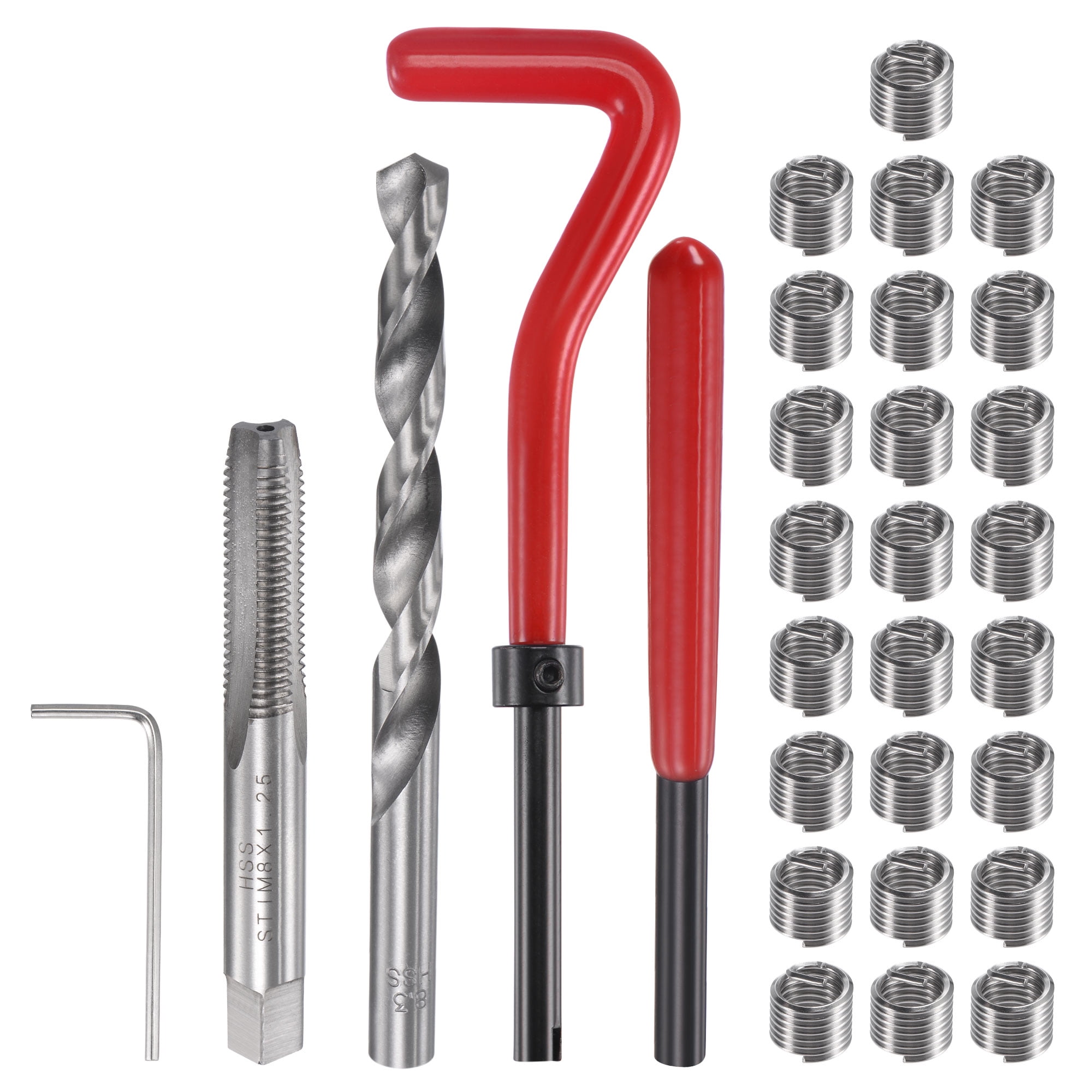 Uxcell M8 Thread Repair Kit Hand Tool Drill Bit Taps Thread Inserts ...