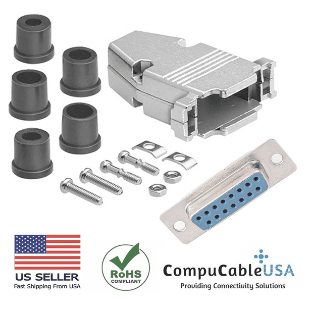 CompuCablePlusUSA.com Best DB15 Female Solder Cup Connector Kit With Metal Shielded Hood Best ...