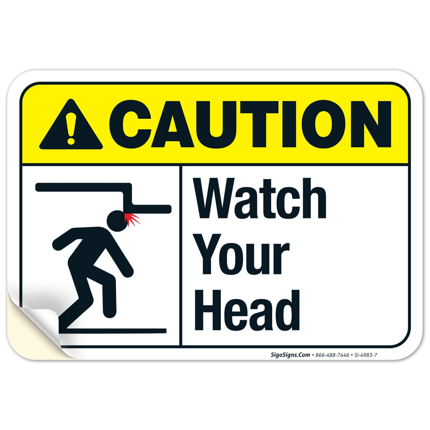 Watch Your Head Sign, ANSI Caution Sign, (SI-4983) - Walmart.com