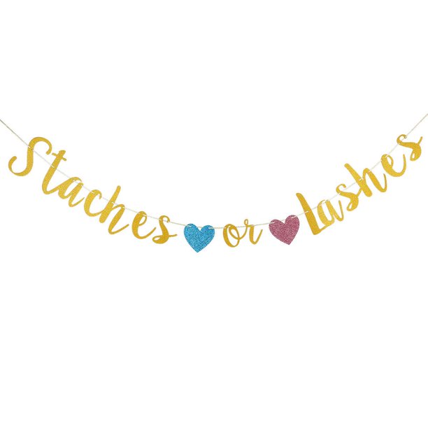 Stashes or Lashes Banner Gold Glitter- Stashes and Lashes Gender Party ...