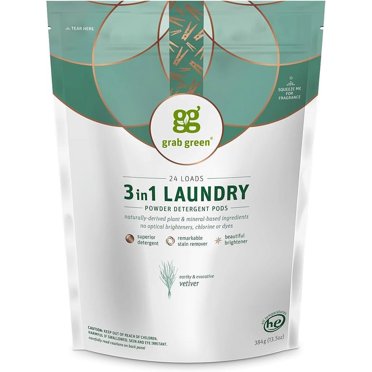 Grab Green Natural 3 in 1 Laundry Detergent Pre-Measured Powder Pods ...
