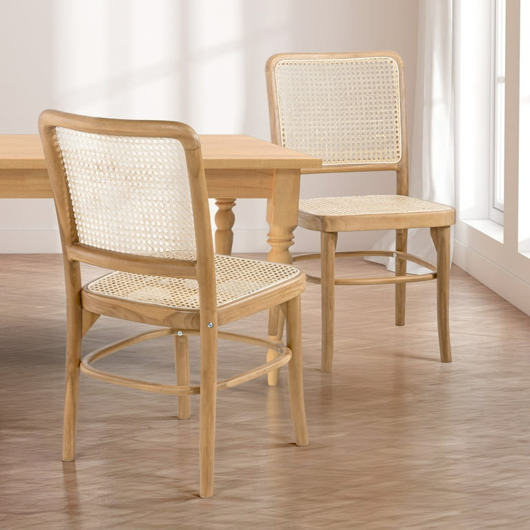 Colmar Mid Century Vintage Wood Rattan Dining Chair Natural Set of 2
