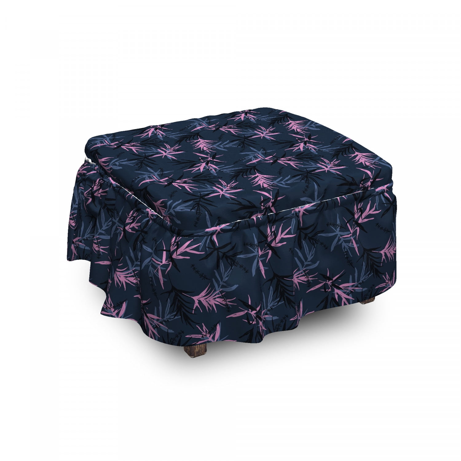 Botanical Ottoman Cover, Exotic Garden Leaves Art, 2 Piece Slipcover ...