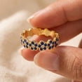 Blue Enamel & Diamond Flower Band Ring, Dainty Floral Ring, Stackable ...