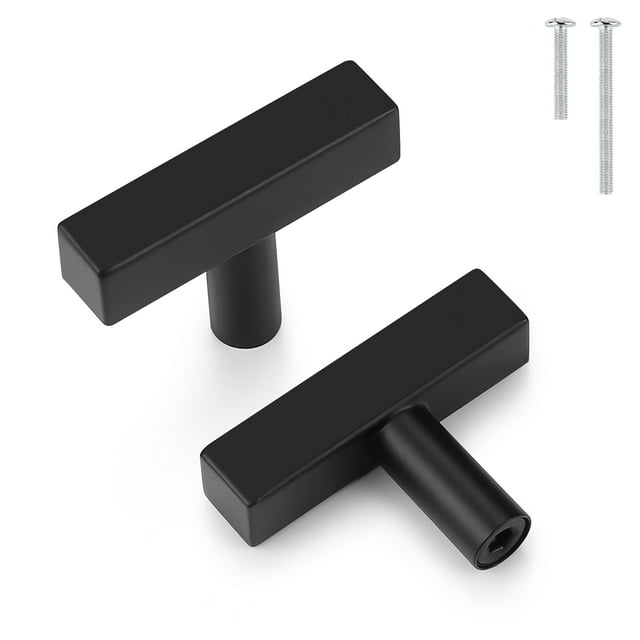 knobelite 100 Pack Cabinet Handles Black 2inch (50mm) Square T Bar ...