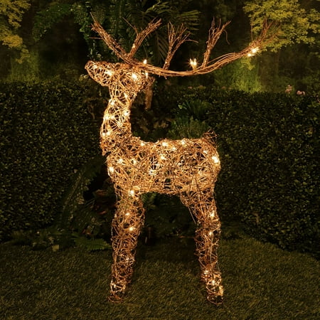 Alpine Corporation Outdoor Holiday Rattan Reindeer with Halogen Lights ...