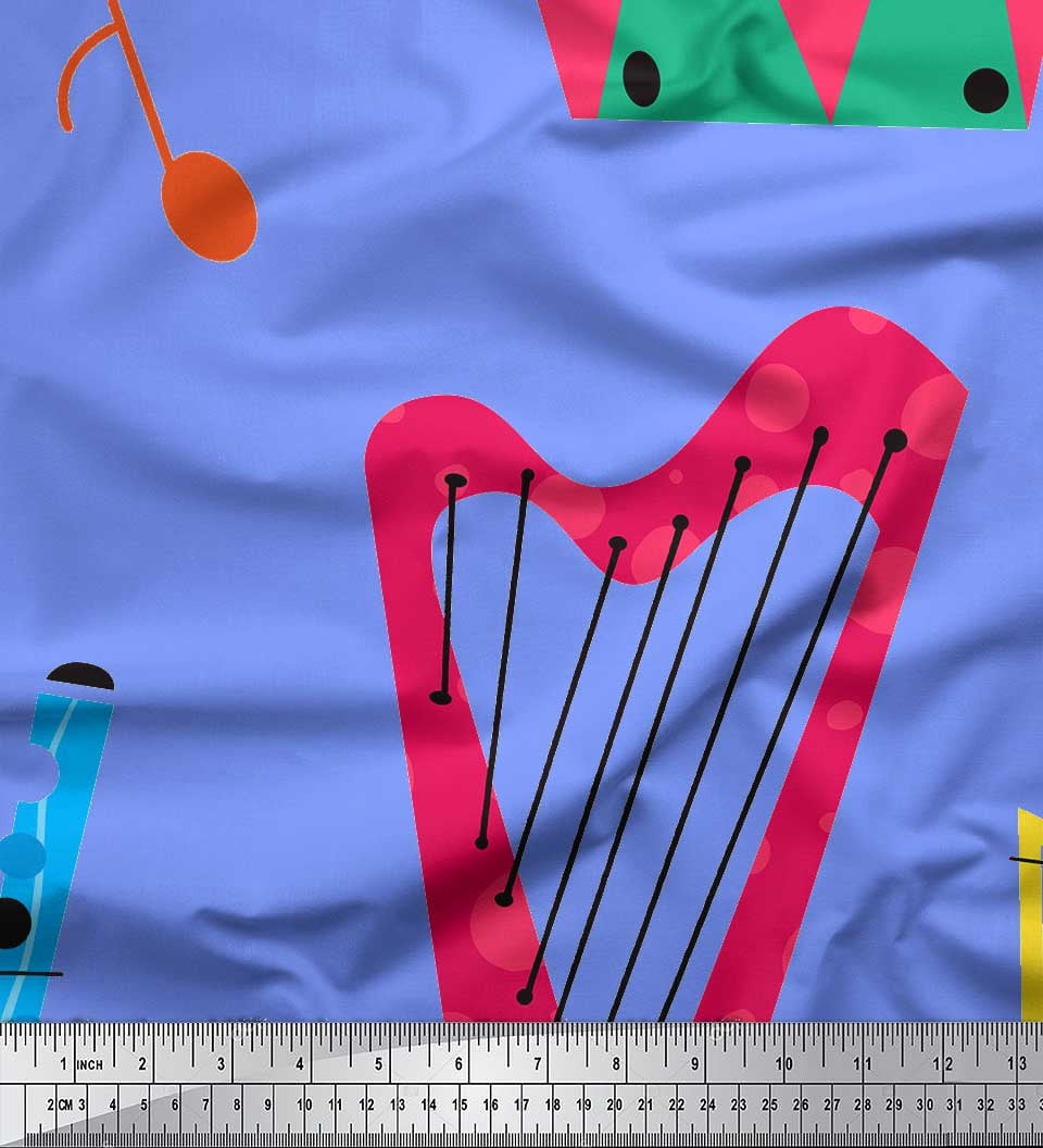 Soimoi Blue polyester Crepe Fabric Guitar & Xylophone Musical ...