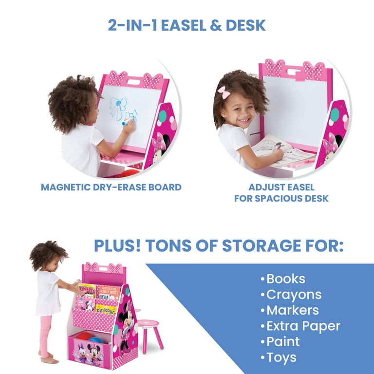 Delta Children Deluxe Kids Art Easel Desk Stool Toy Table Organizer Disney Minnie Mouse