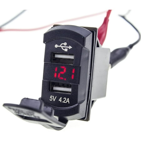 Eriding Red Rocker Switch Style Dual USB Socket with Voltage Meter ...