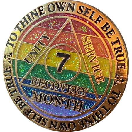 7 Month AA Medallion Reflex Rainbow Glitter Gold Sobriety Chip - Walmart.ca