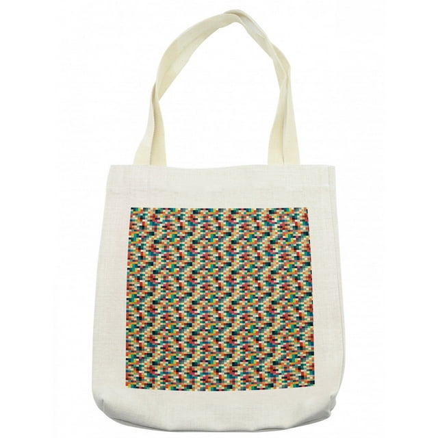 Geometric Tote Bag, Pixel Art Inspired Checkered Squares Grid ...