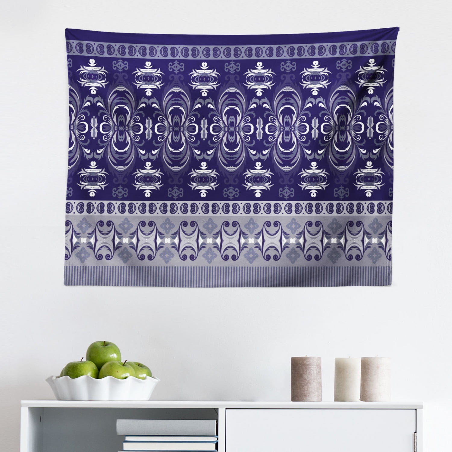 Navy Blue Tapestry, Oriental Pattern in Patchwork Horizontal Design ...