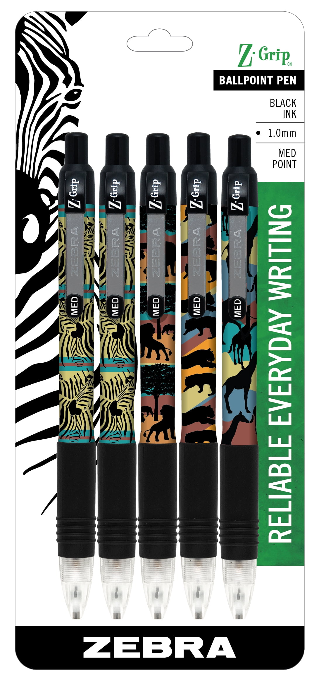 Zebra Z-Grip Safari Retractable Ballpoint Pen, Medium Point, 1.0mm ...
