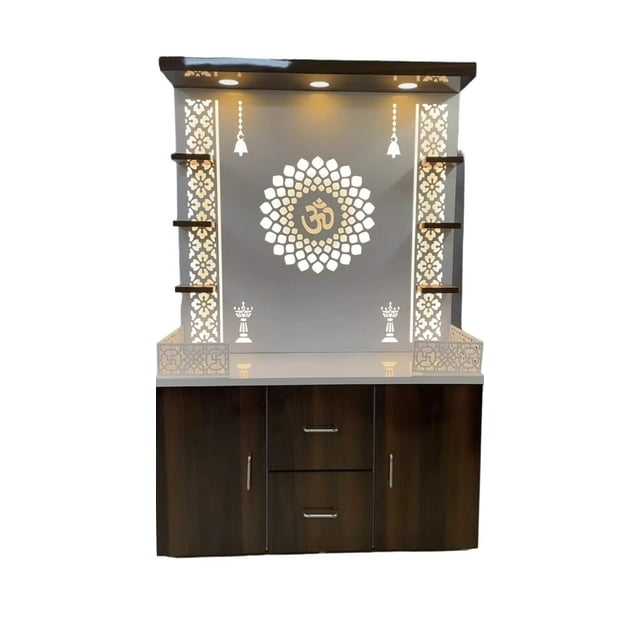 Wooden Cabinet Desginer Mandir With LED Lights / Mandir For Home ...