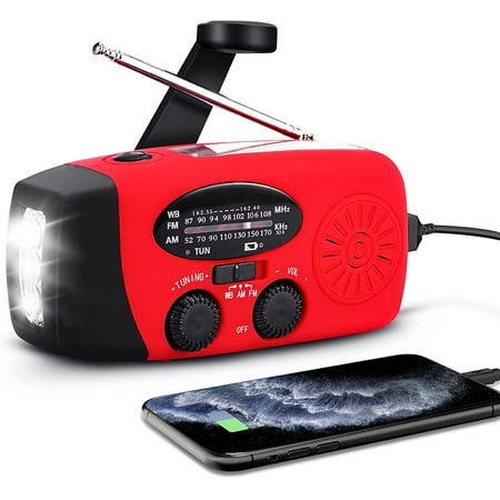 Emergency Weather Radio, Solar Powered Hand Crank Emergency FM/AM/NOAA ...