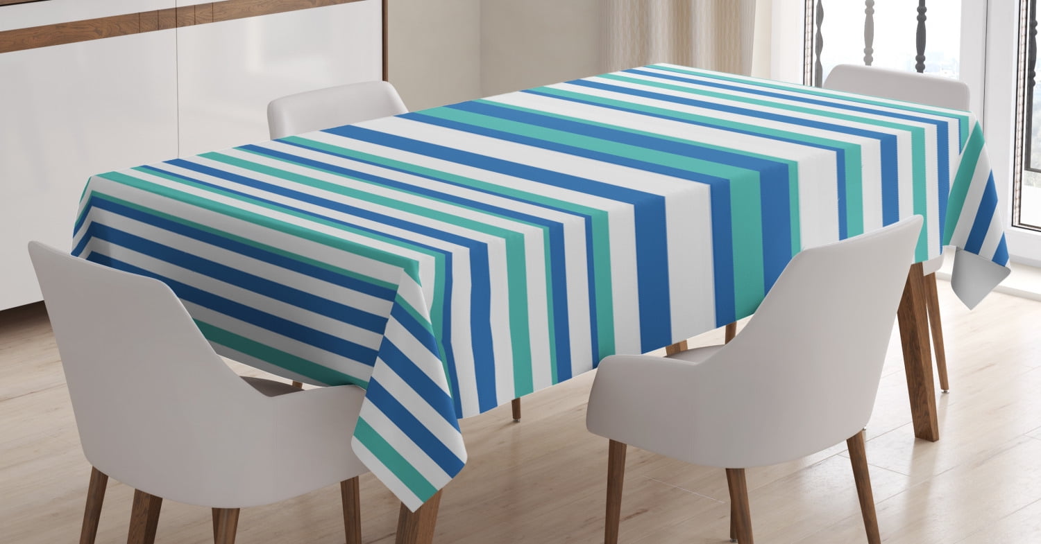 Aqua Tablecloth, Abstract Floral Mosaic Like Image Round Horizontal ...