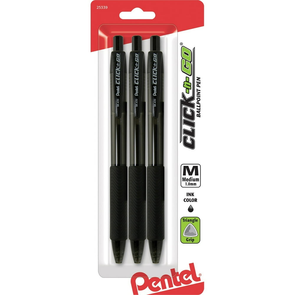 Pentel Click-N-Go Ballpoint Pen, Black Barrel 3-pack - Walmart.com ...